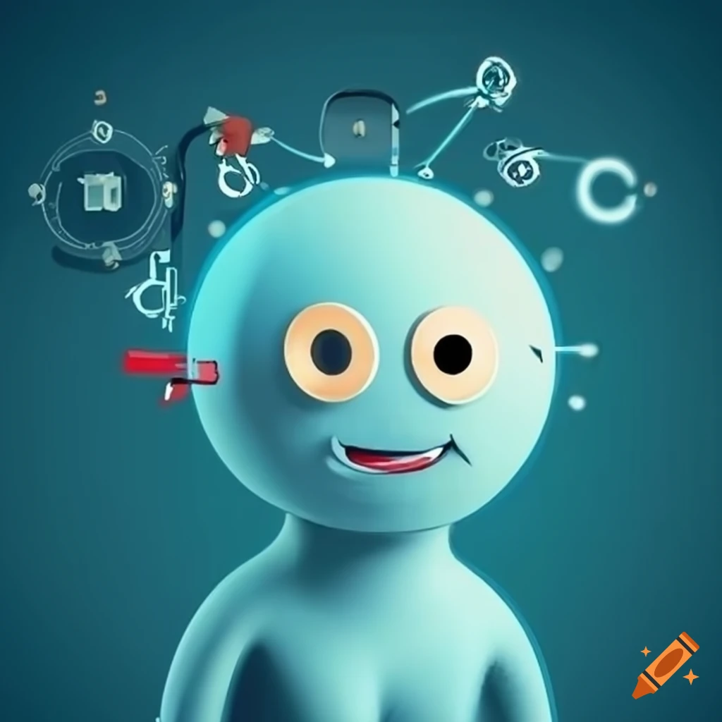 Humorous DevOps mascot Sk-I-Do fixing circuits with wrenches on Craiyon