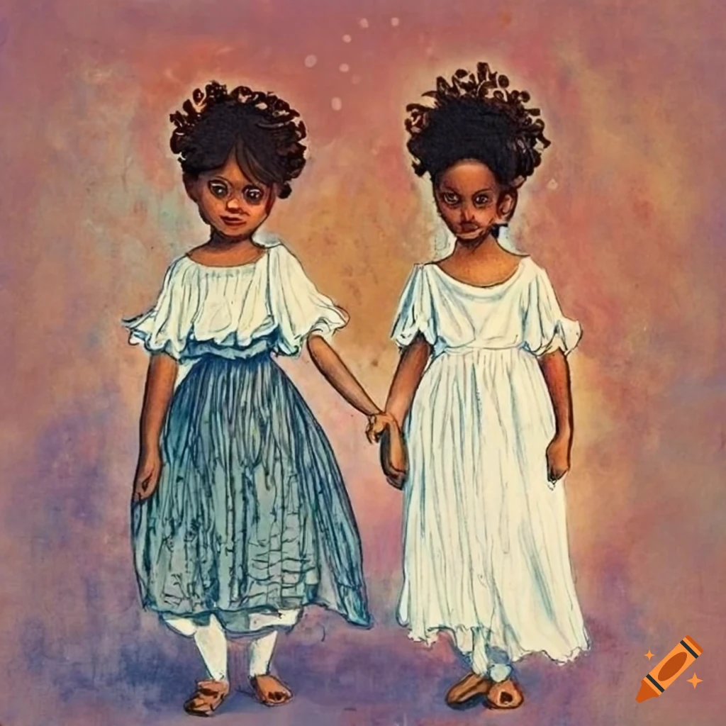 Illustration of two African American girls in white dresses holding ...