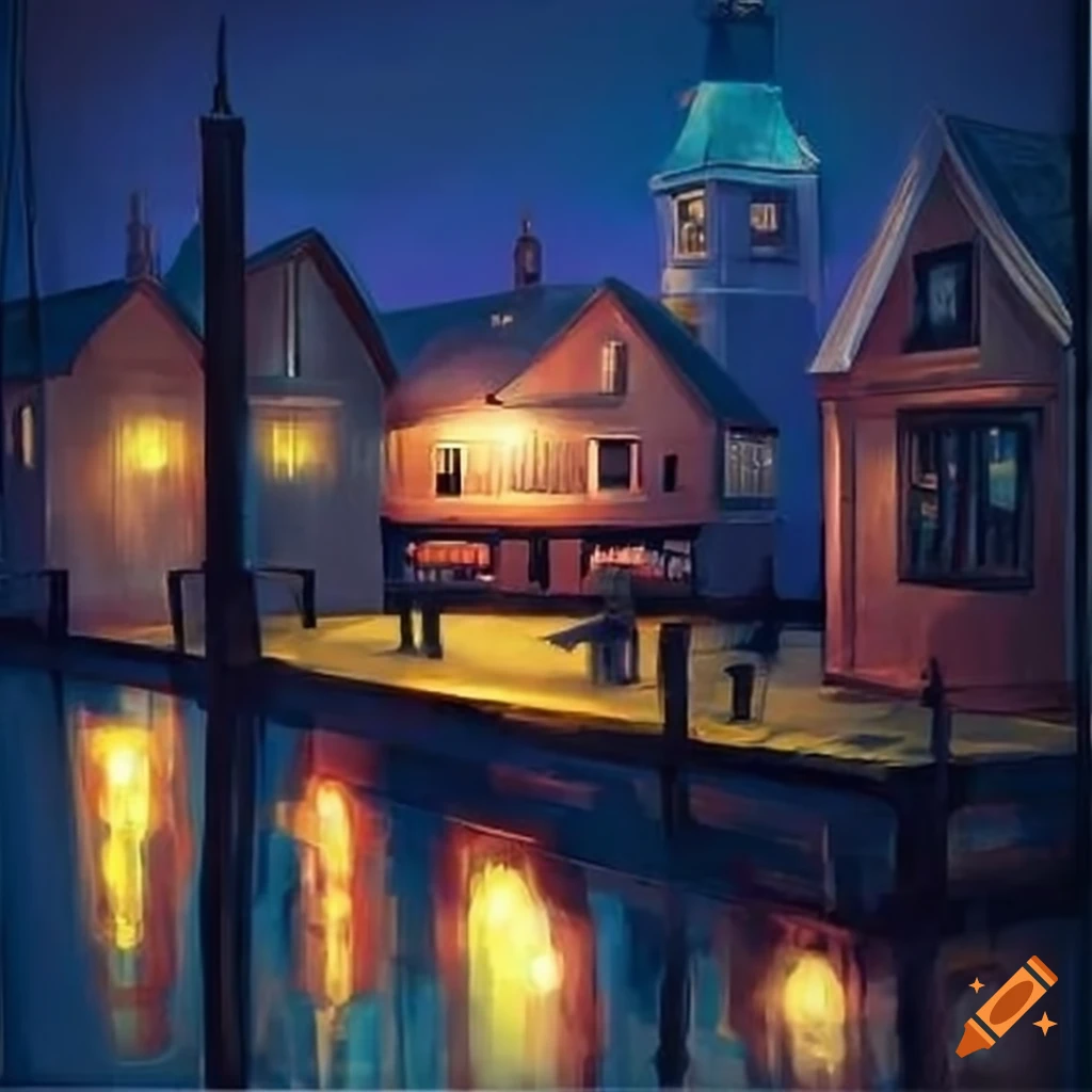 Night scene by the dock on Craiyon