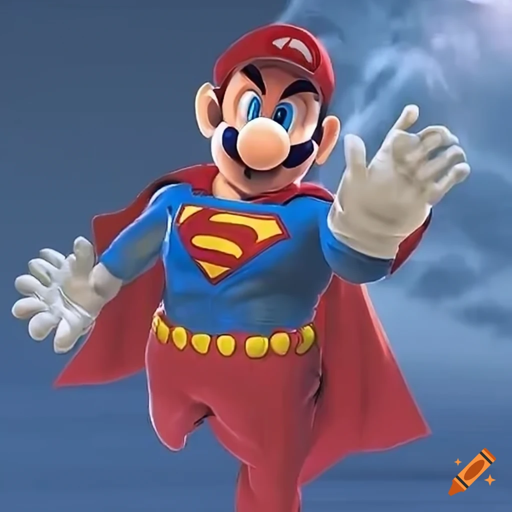 Super Mario in a battle against Superman on Craiyon