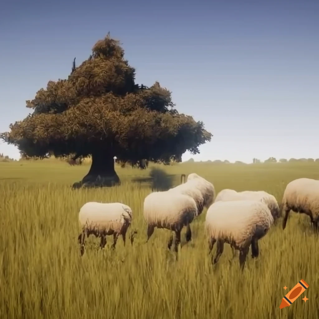 Old man with sheeps on grassland meadows with australian tree, farm ...