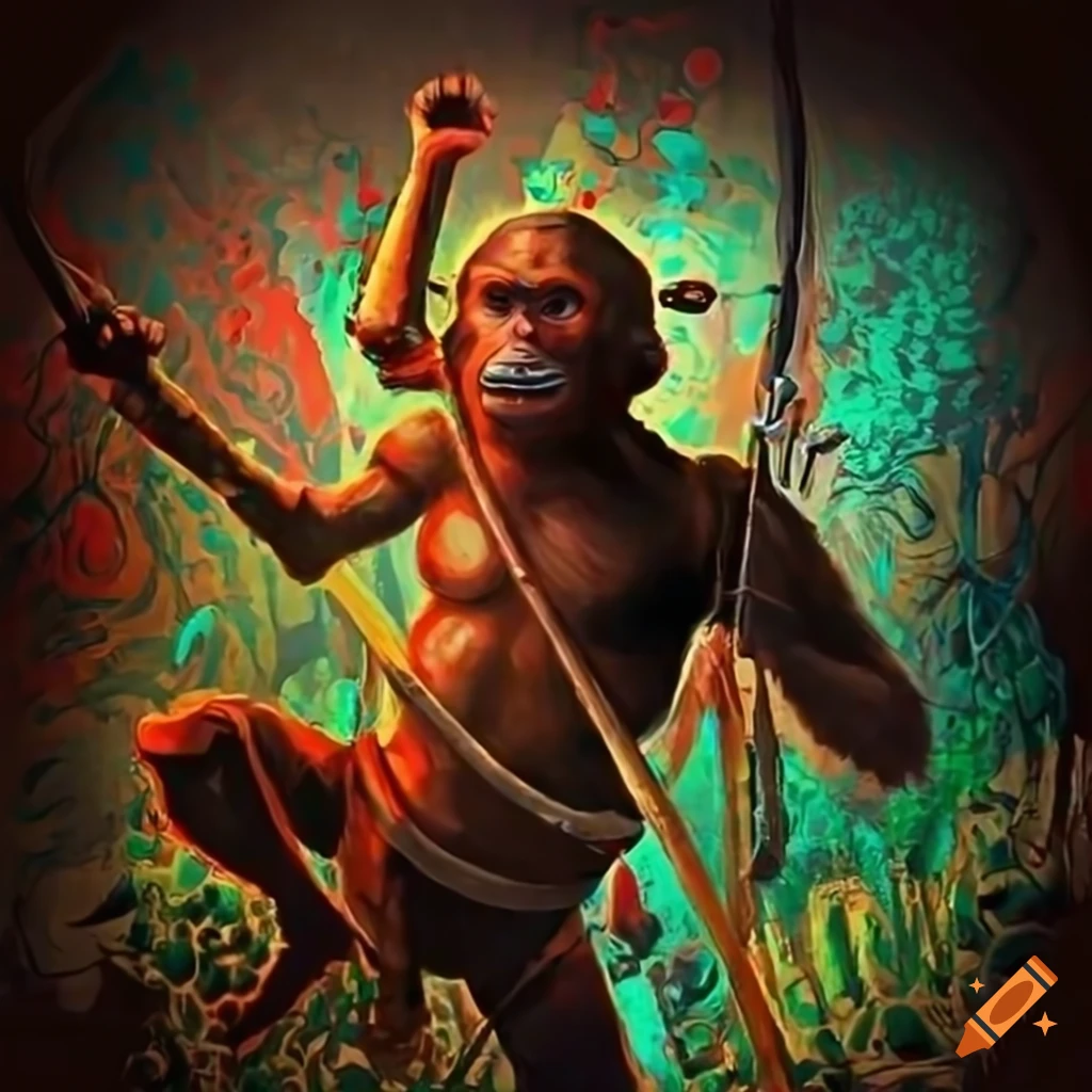 Monkey soldier in vibrant jungle rebellion on Craiyon