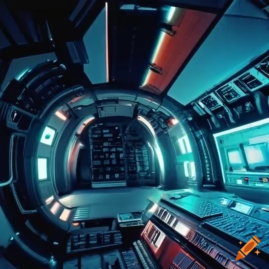 Sci-fi spaceship bridge with detailed computers and control panels on ...