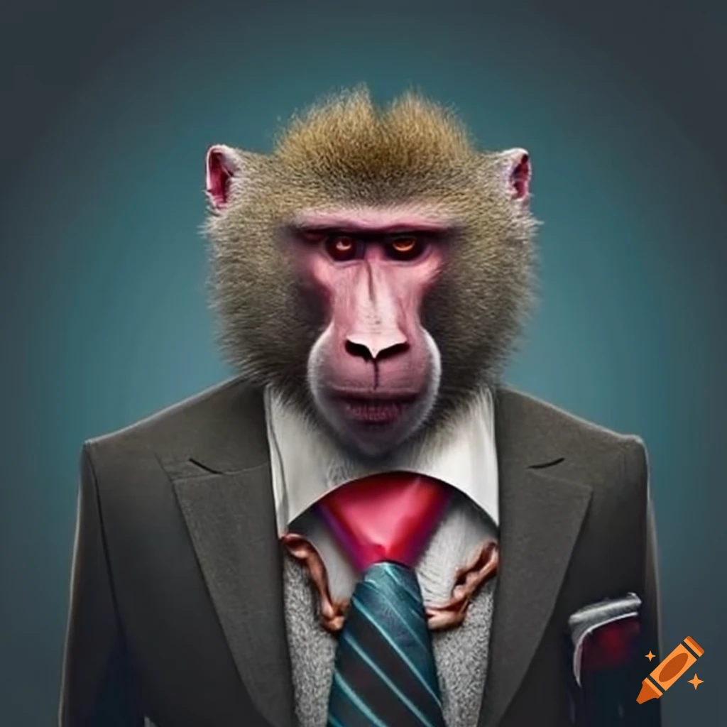Baboon in suit with money on Craiyon