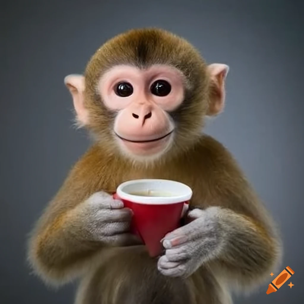 Little monkey holding a cup of coffee on Craiyon