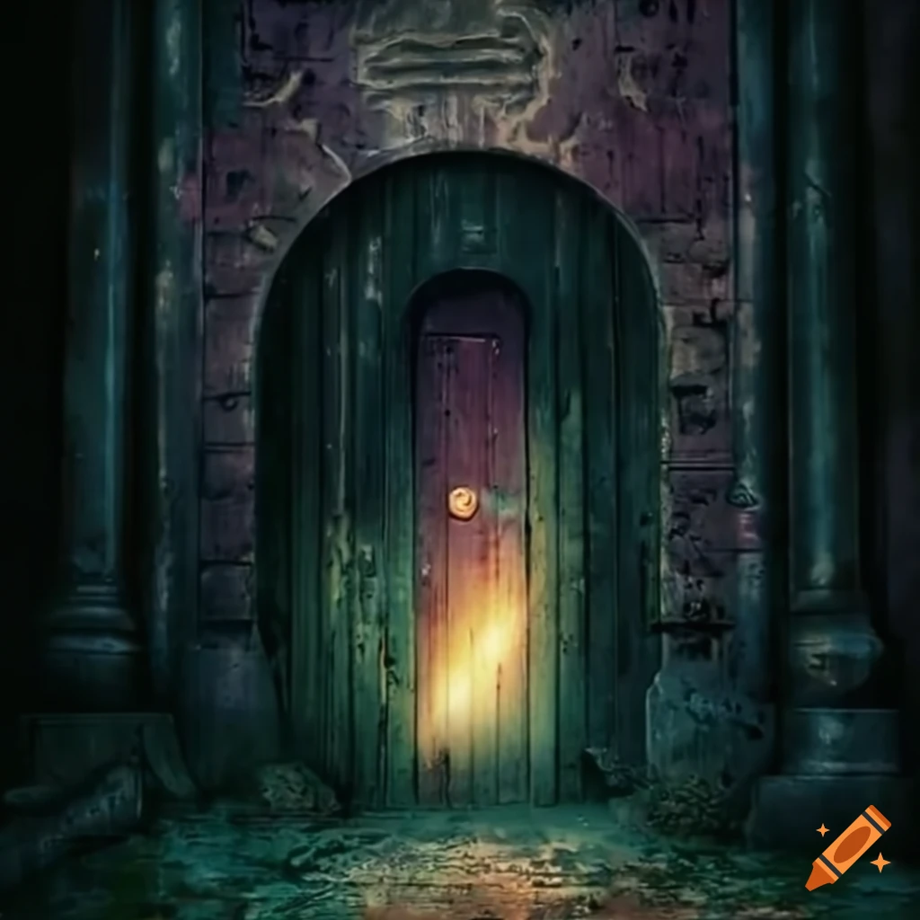 Outdoor creepy old door with mysterious energy on Craiyon