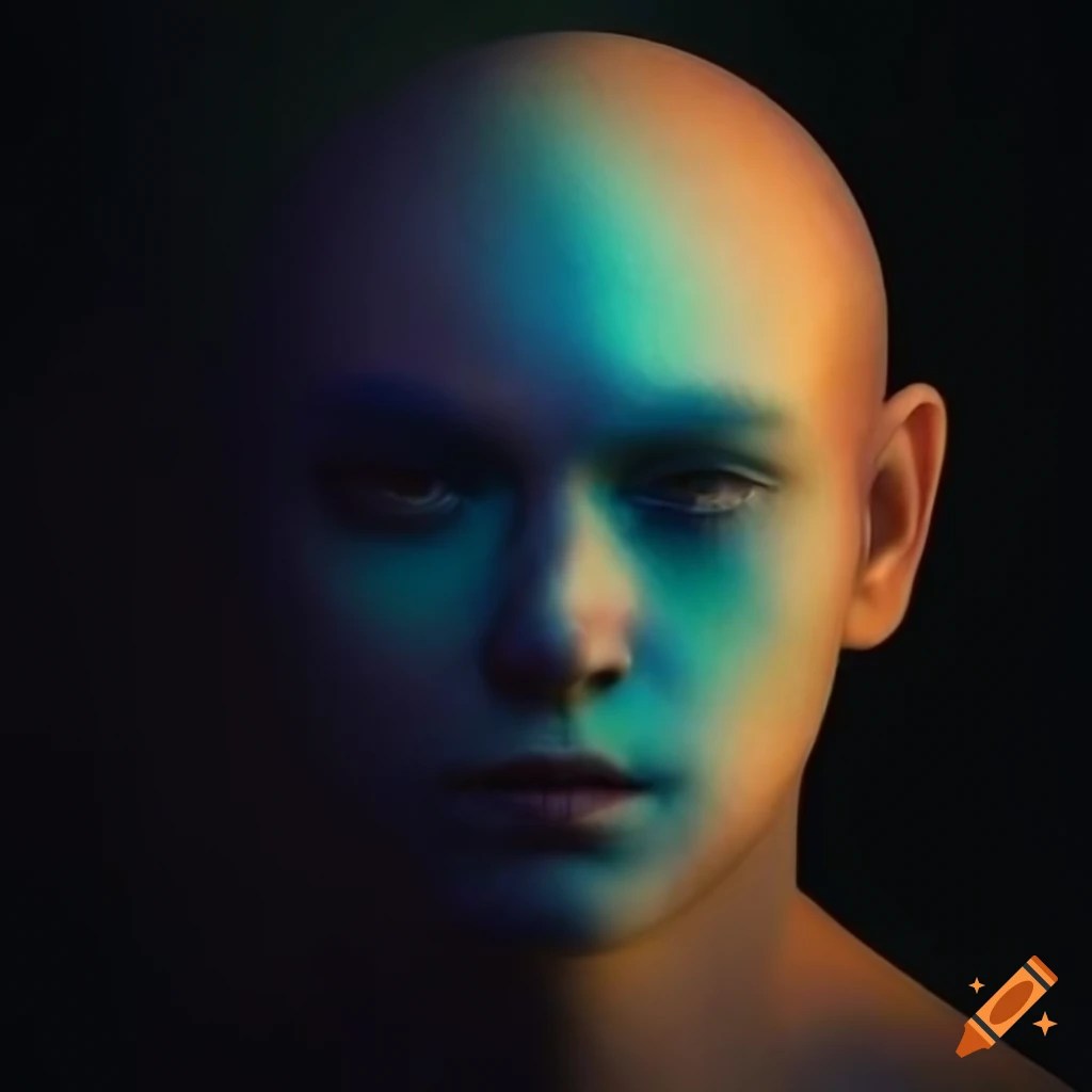 Hyper-realistic portrait of a formless male explorer shining in ...