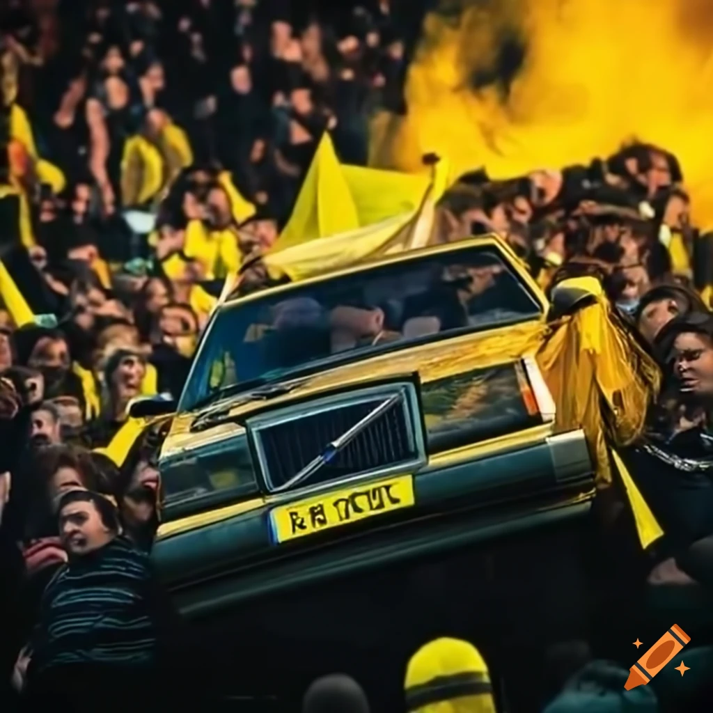 Volvo 850 station wagon with soccer fans and flags on Craiyon
