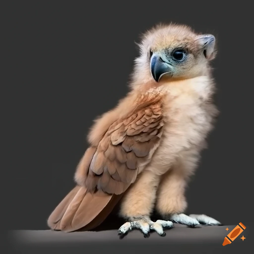 Cute fluffy baby gryphon in side view on Craiyon