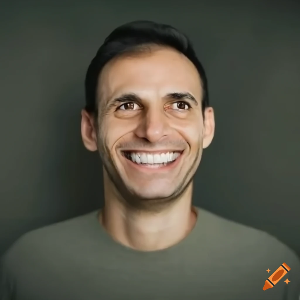 Man smiling intensely in an empty room on Craiyon