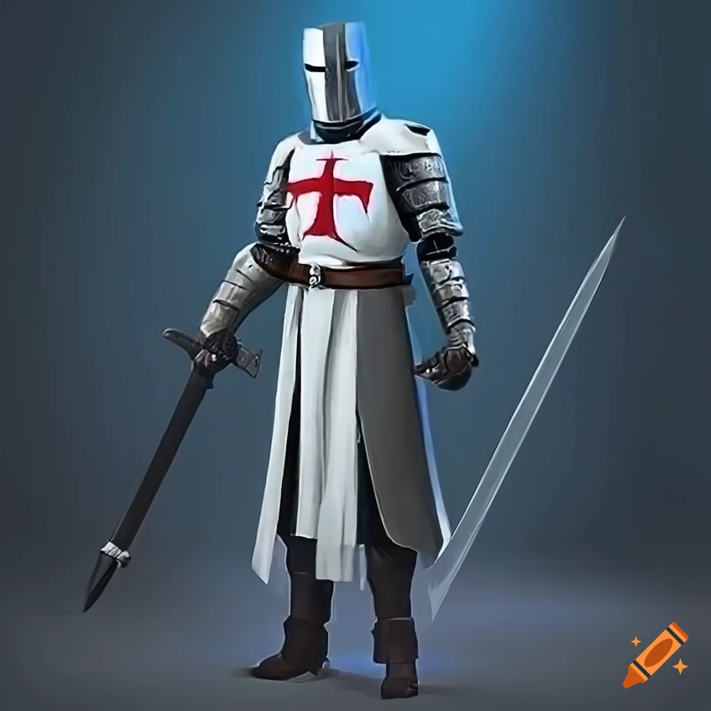 Andy Bogard and Obi Wan Kenobi fusion in blue and white templar armor with sword on Craiyon