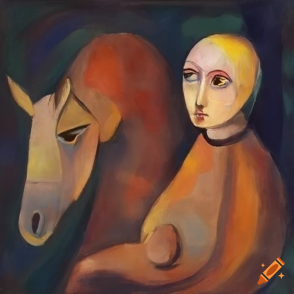 Girl and horse in a street scene inspired by paul klee and picasso on ...