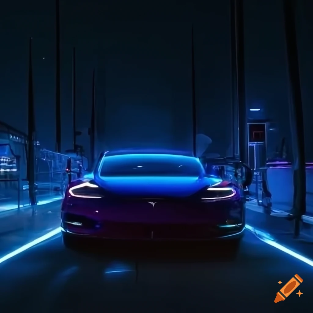 Tesla in neon lighting on Craiyon