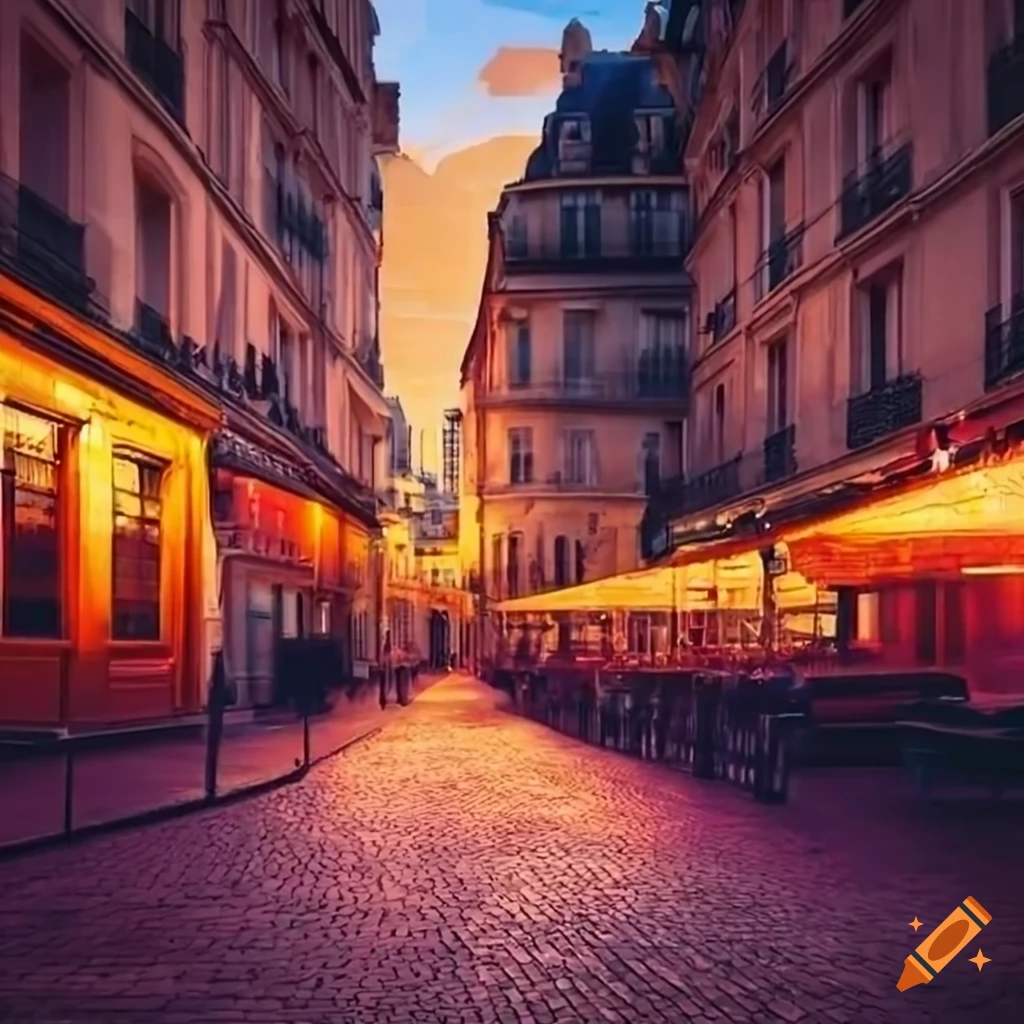 Paris city street with restaurants and bars on Craiyon