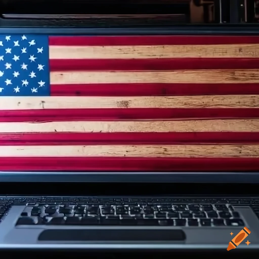 Wooden american flag on a modern computer setup on Craiyon
