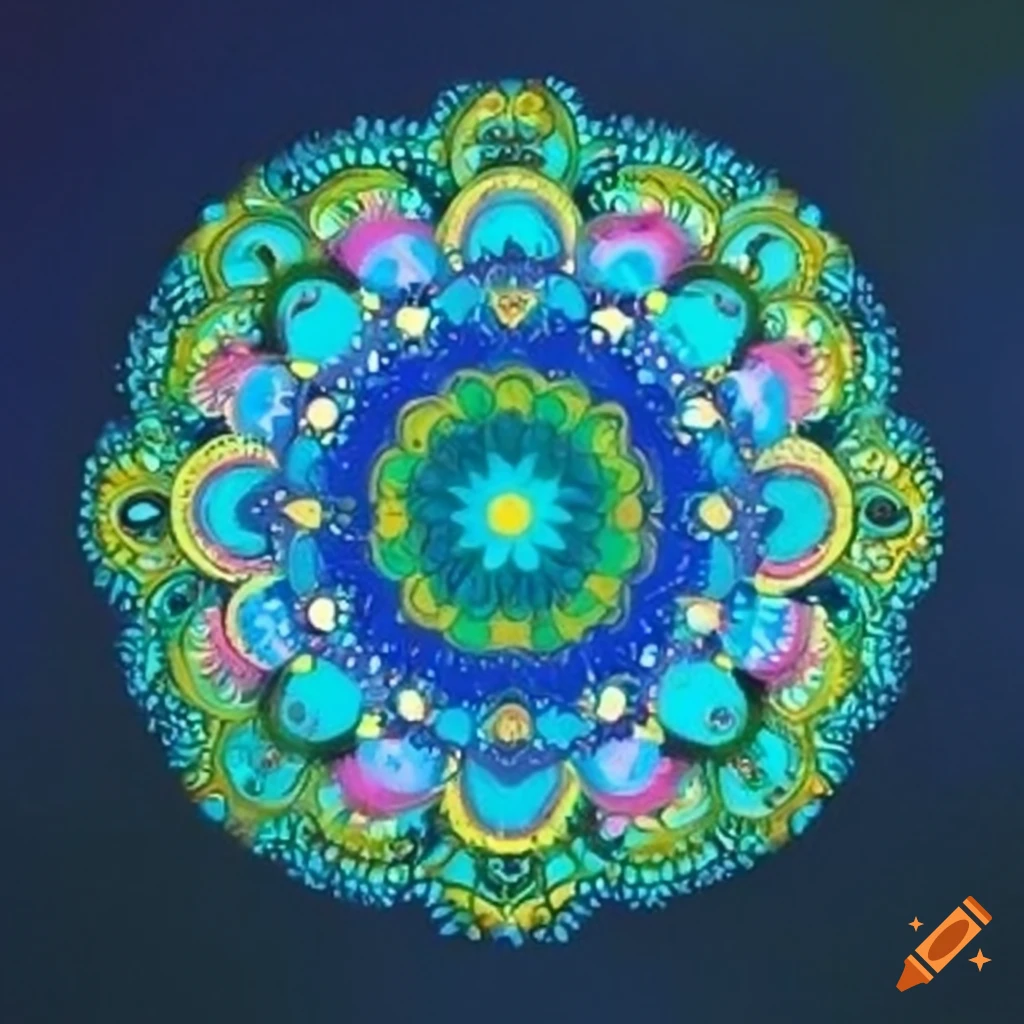 Mandala representing hope with blue, yellow, green, and violet colors ...