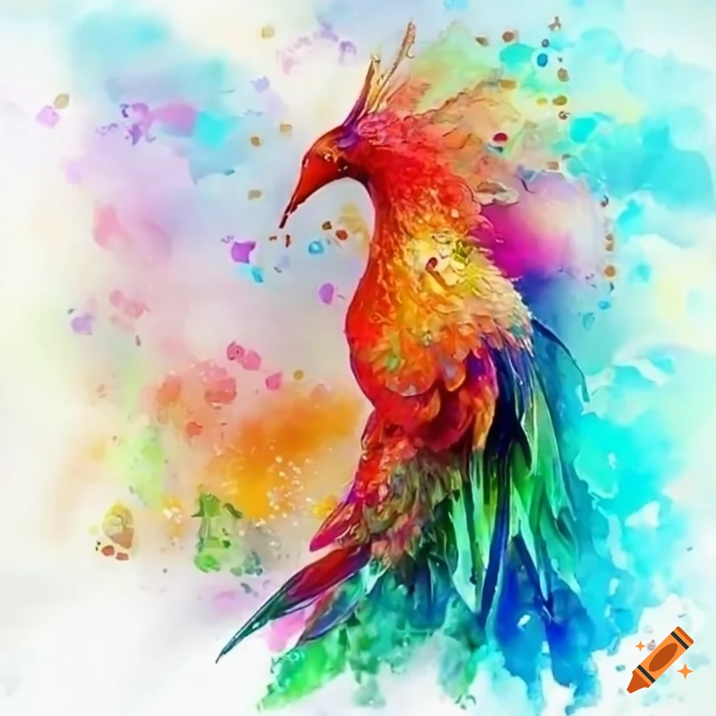 Colorful phoenix sculpture made of sparkling crystals on Craiyon