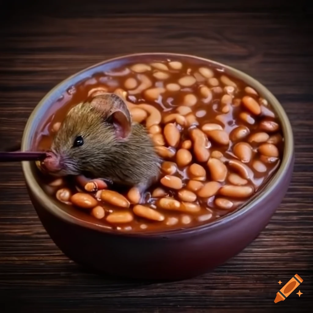 Mouse surrounded by baked beans on Craiyon