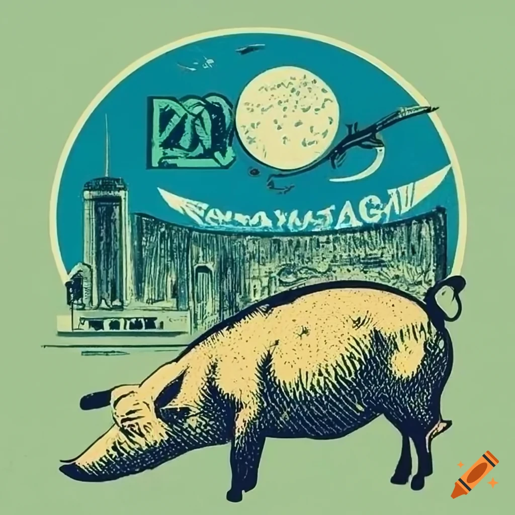 Soviet-style poster depicting scientific advancement with a pig on Craiyon