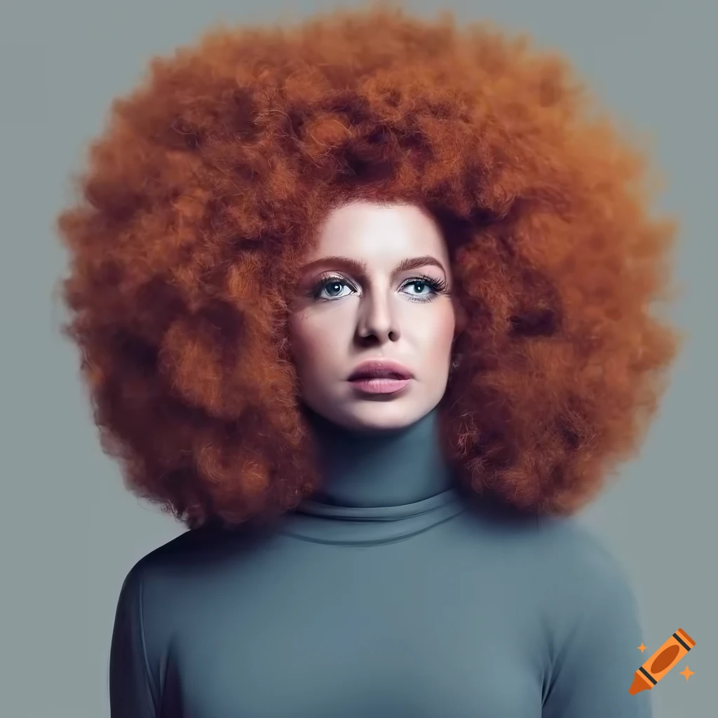 Portrait Of A Beautiful Redhead Woman With A Massive Afro In A White