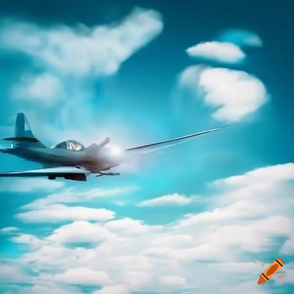 Person soaring through clouds in a fighter plane inspired by literature ...