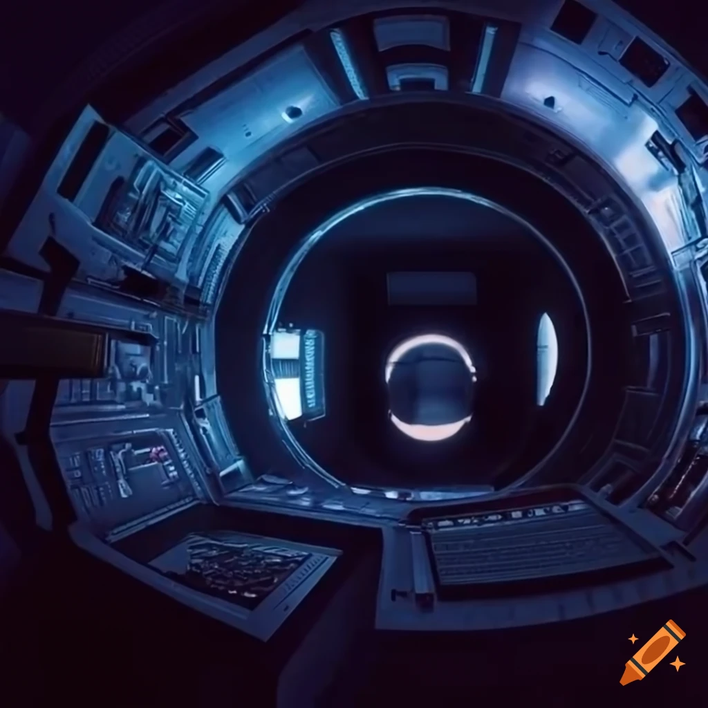 1970's sci-fi spaceship bridge with detailed computers and control ...