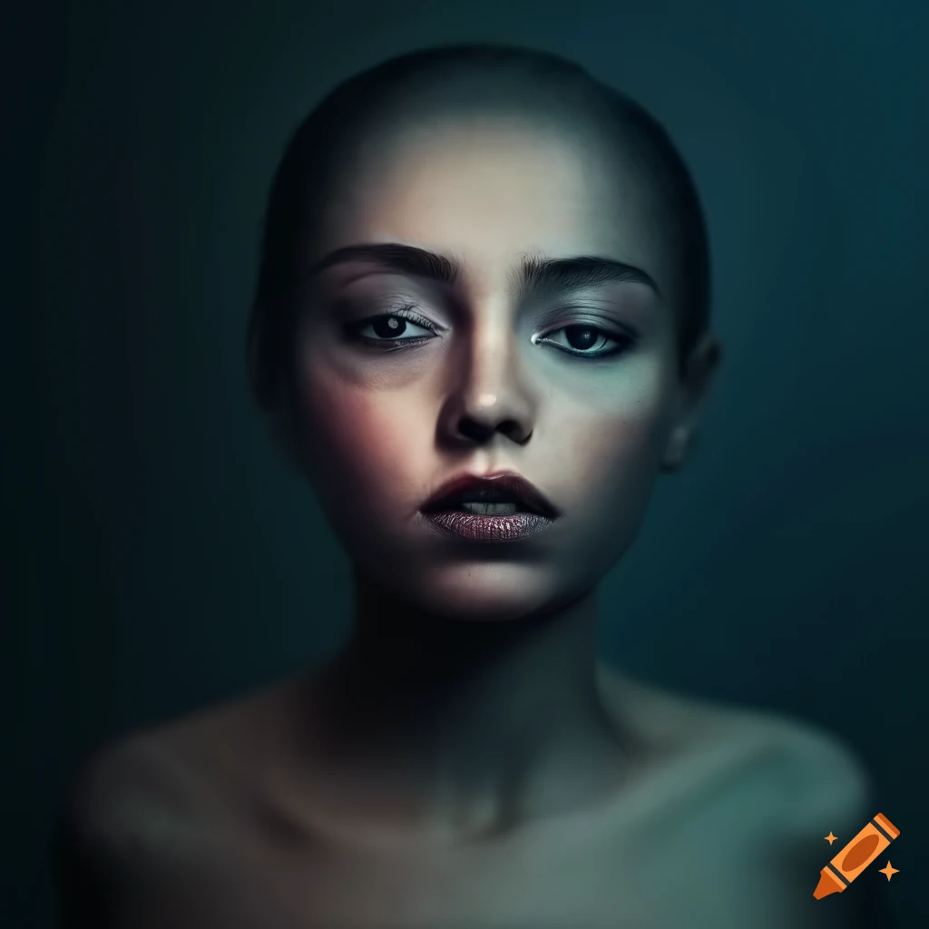 Introspective young woman surrounded by gray environment on Craiyon