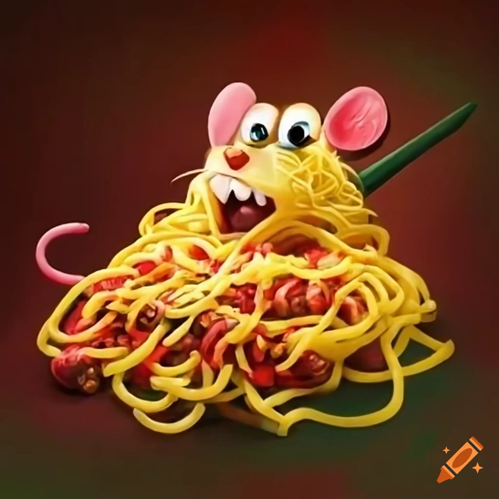 Scared cartoon noodle mouse in oil painting style on Craiyon