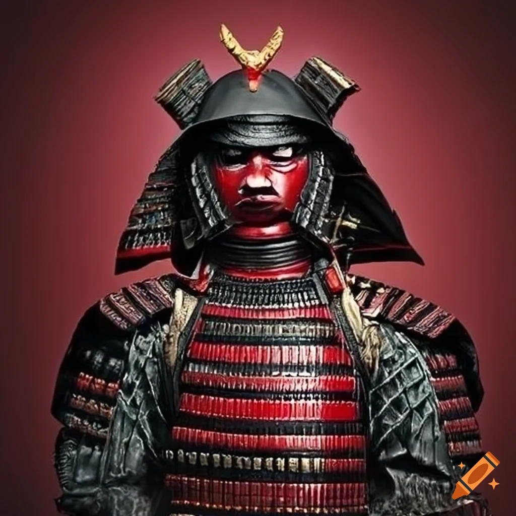 Shadow samurai on a red background with wings of hell on Craiyon