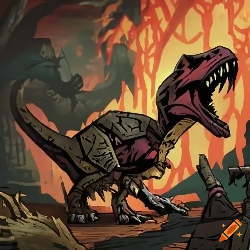 Feathered T-Rex dinosaur roaring in a full view artwork inspired by ...