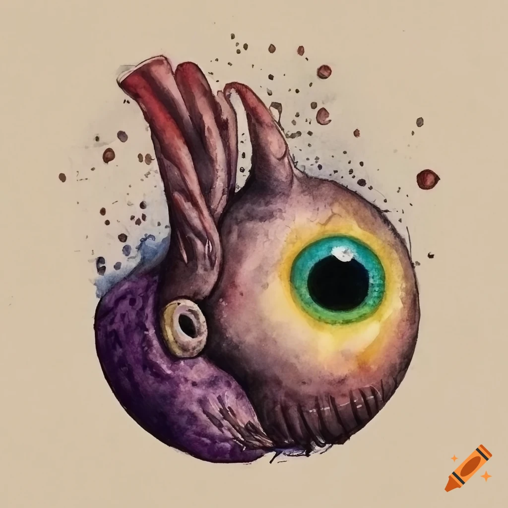 Surreal condor eyeball creature with watercolor wash and micron inks on ...