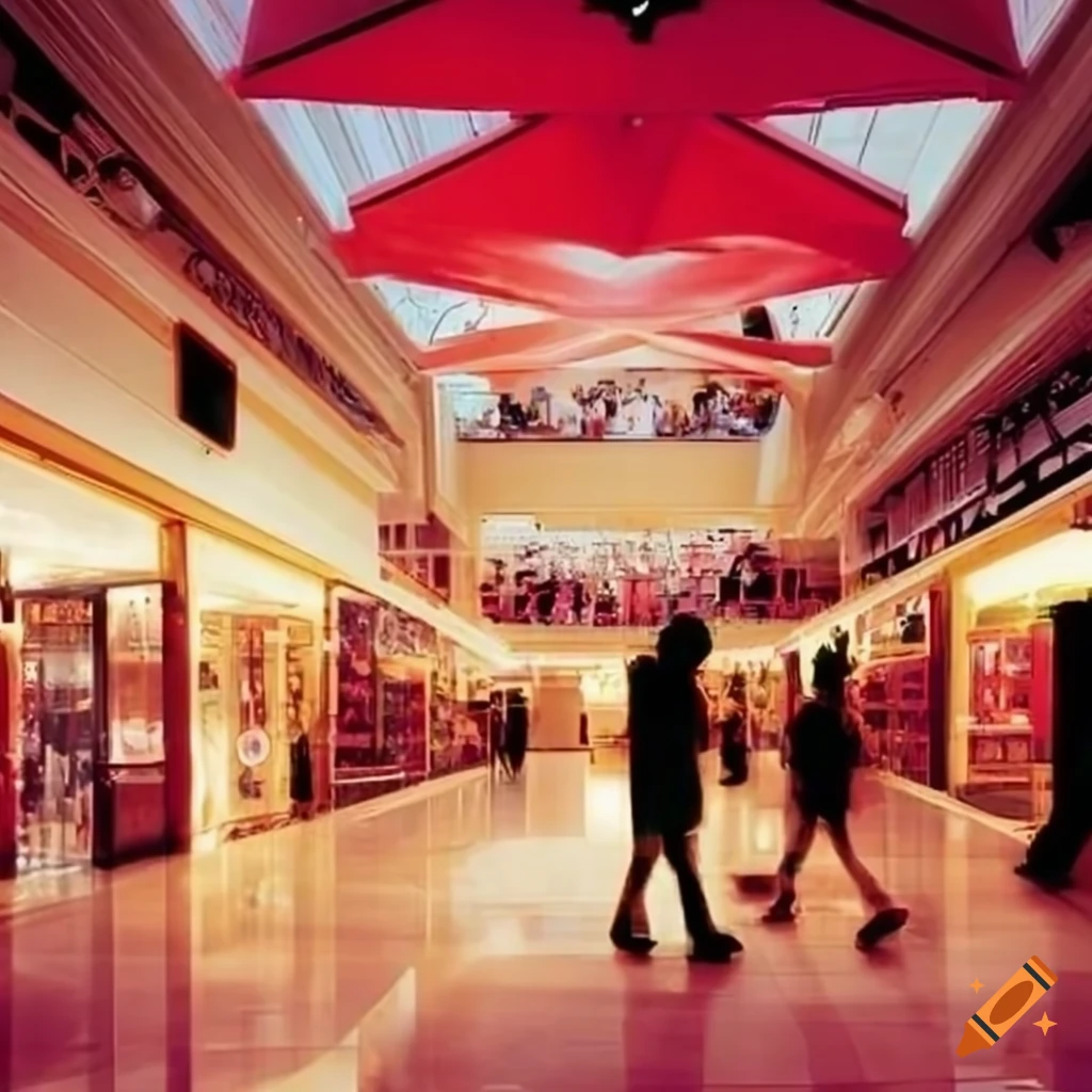 Indoor shopping mall with a 90's vibe on Craiyon