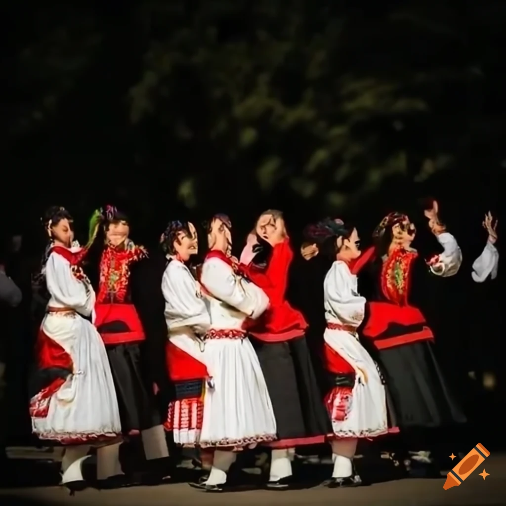 Serbian folklore dancers in traditional clothing in belgrade on Craiyon
