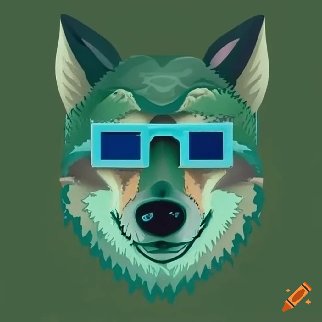 Wolf wearing forest green cardboard eclipse glasses on Craiyon