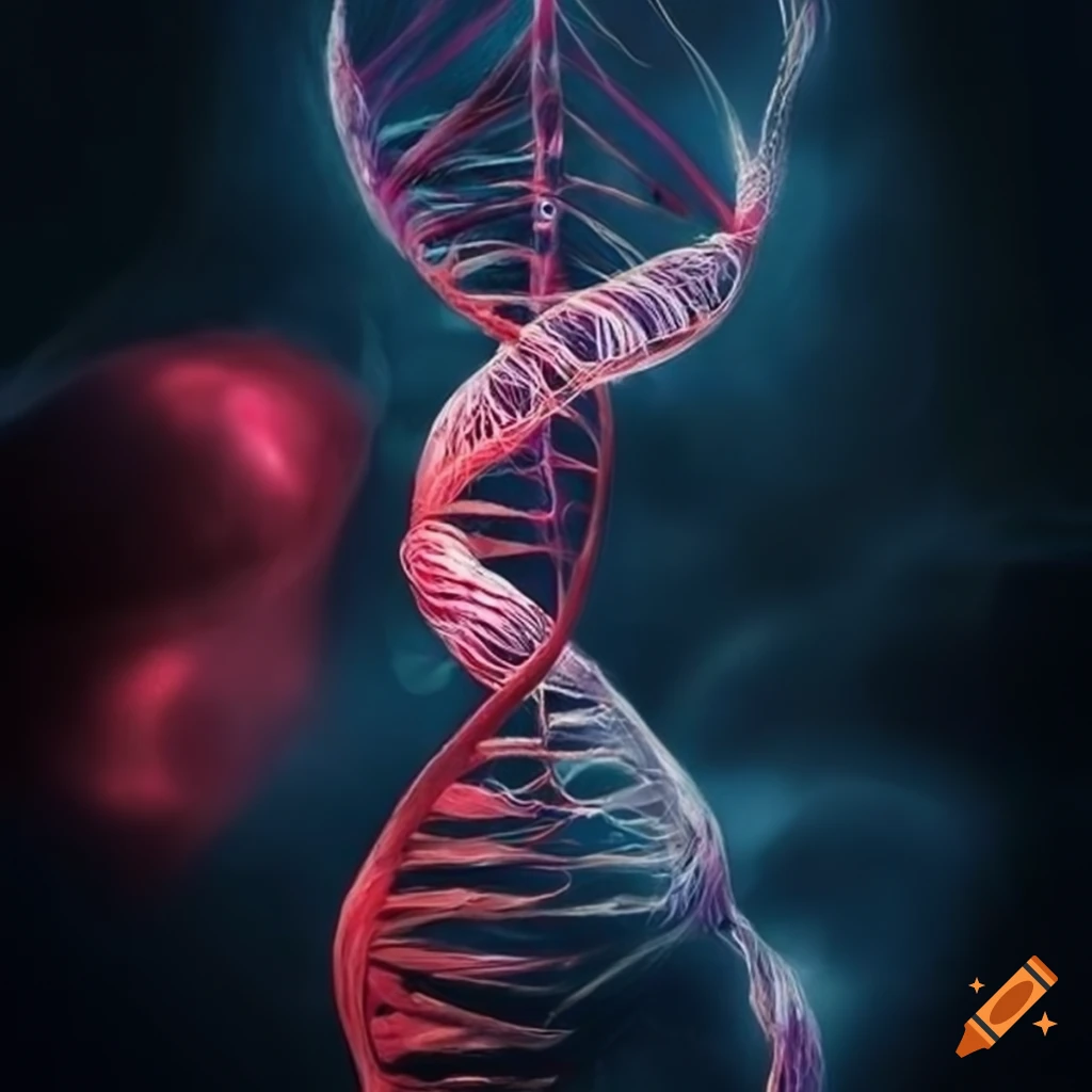 Whimsical art depicting dna with humanlike traits symbolizing analog ...