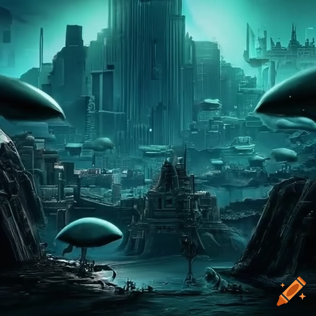 Alien cityscape on Craiyon