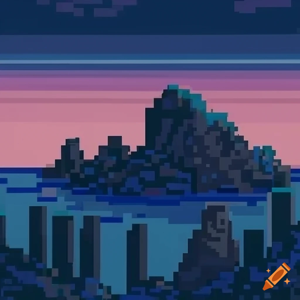 Pixel art landscape inspired by rock and hip hop music on Craiyon
