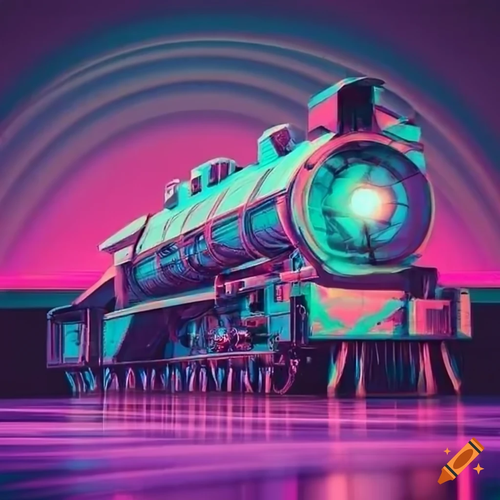 1950's retro futuristic vaporwave locomotive in high detail on Craiyon