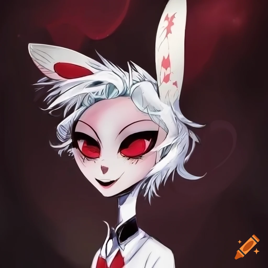Character with white hair and bunny theme from Hazbin Hotel on Craiyon
