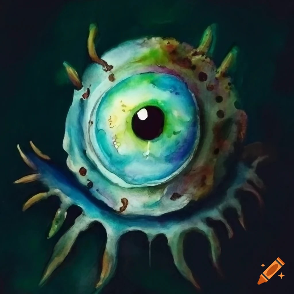 Surreal sea slug eyeball creature with multiple eyeballs, watercolor ...