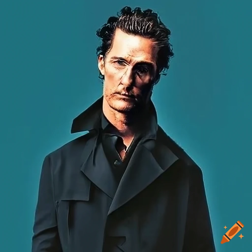 Matthew mcconaughey in a stylish black trench coat on Craiyon