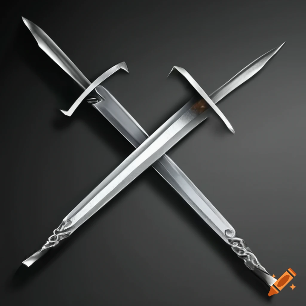 Silver double-edged swords crossed in a logo design on Craiyon