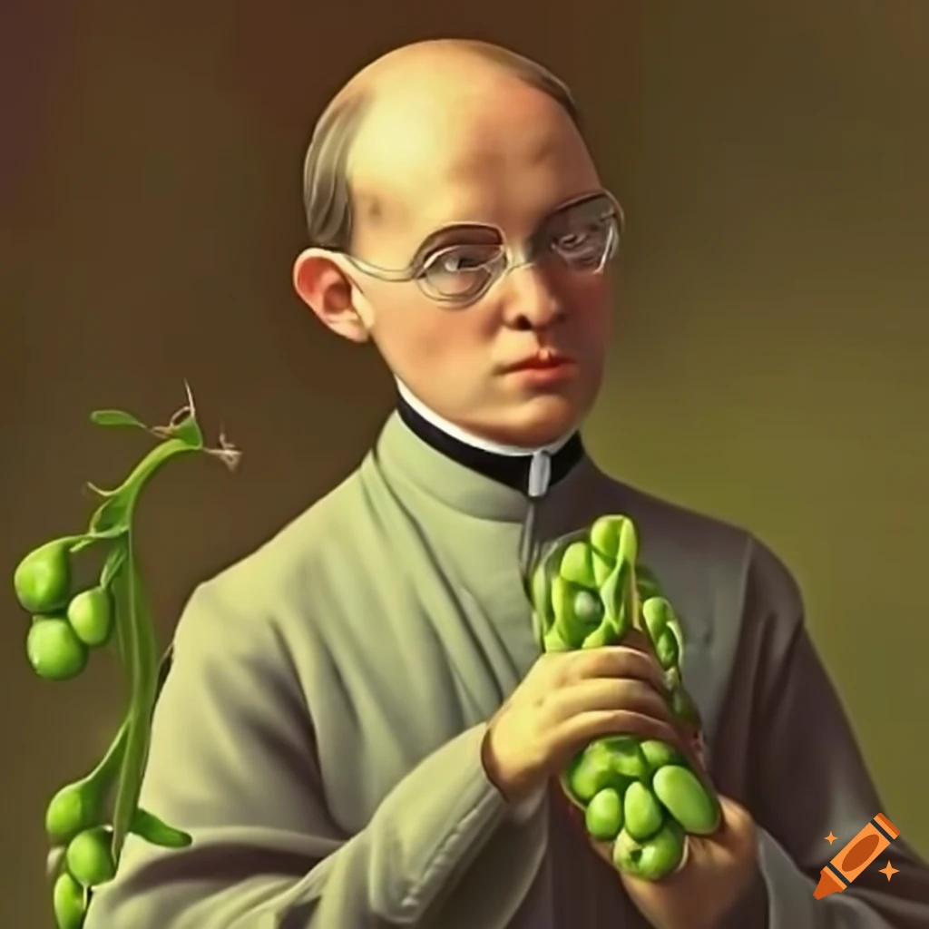 Gregor mendel inspecting a pea plant on Craiyon