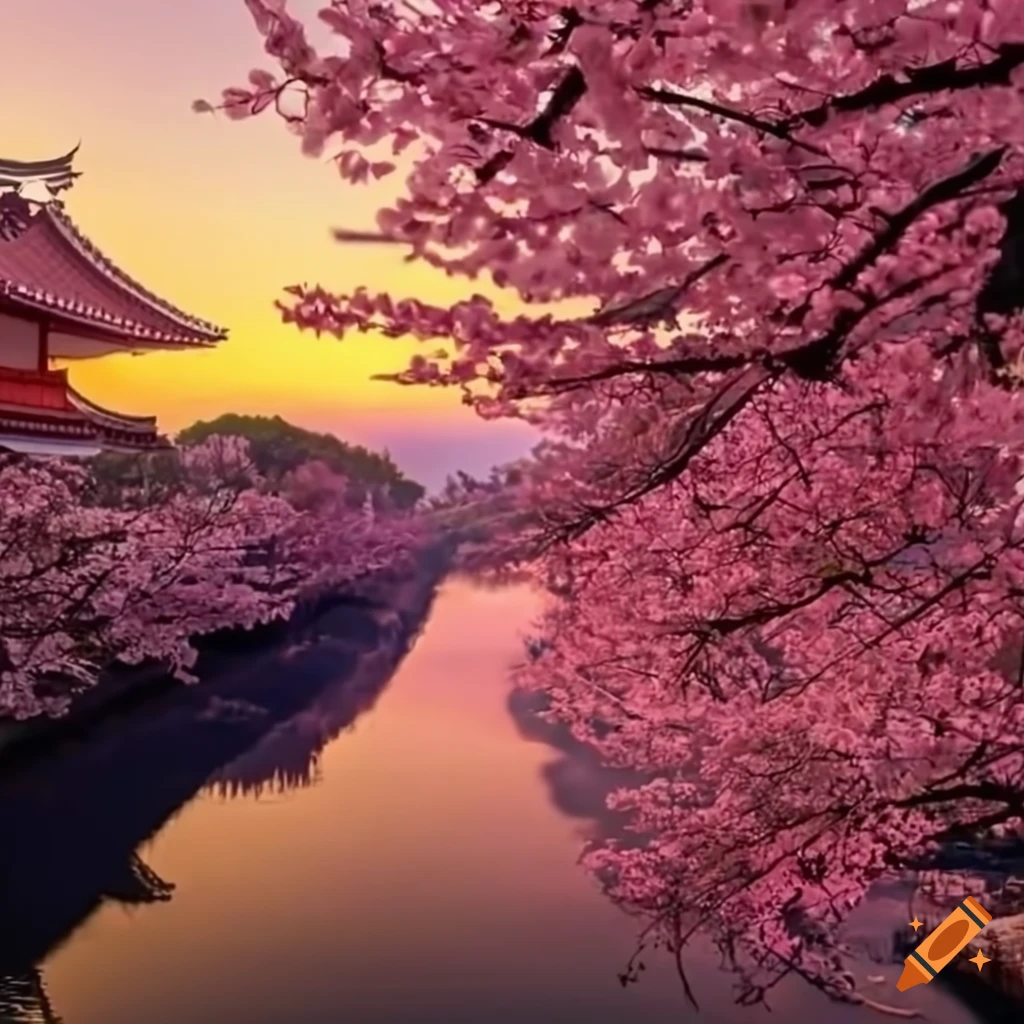 Kyoto cherry blossom sunset on Craiyon