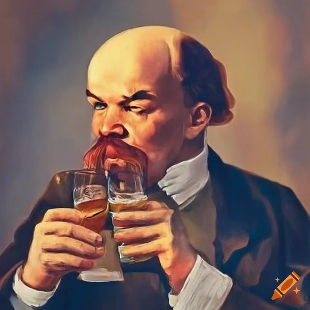 Lenin and carl marx drinking russian vodka on Craiyon