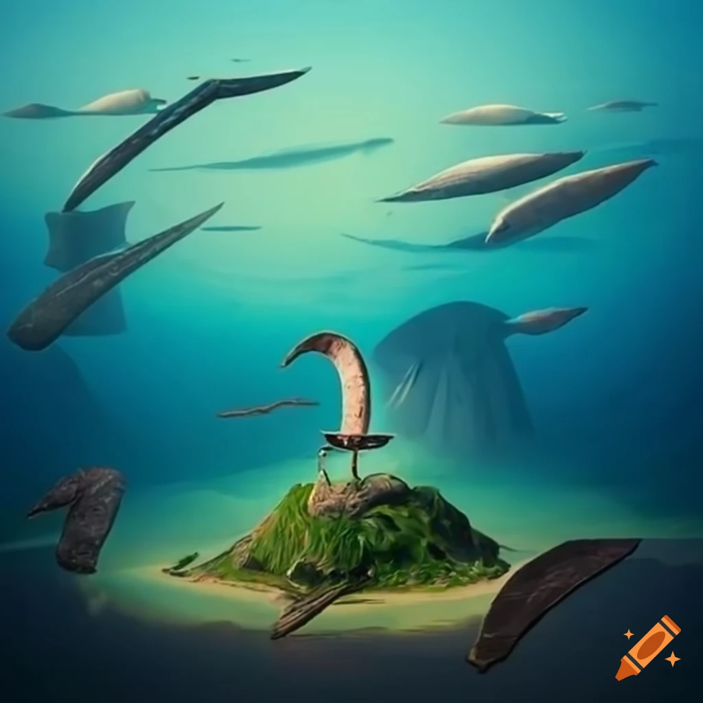 Giant knife on an island on Craiyon