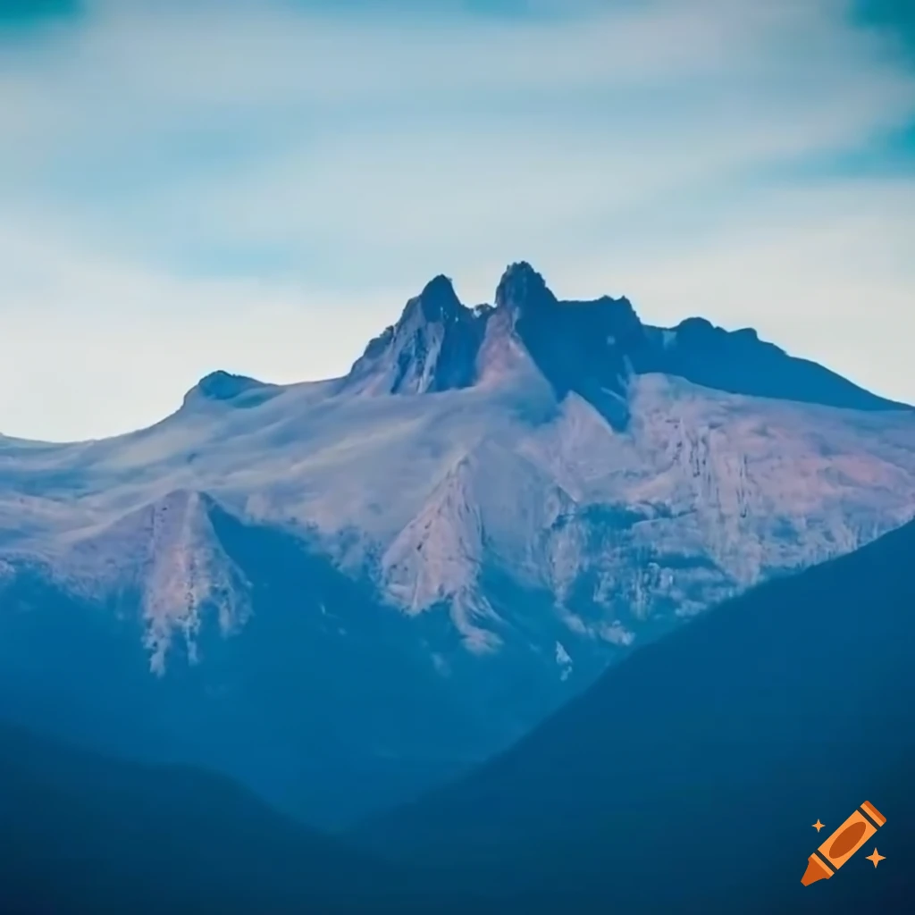 Majestic mountain peak under a blue sky in a stunning landscape on Craiyon