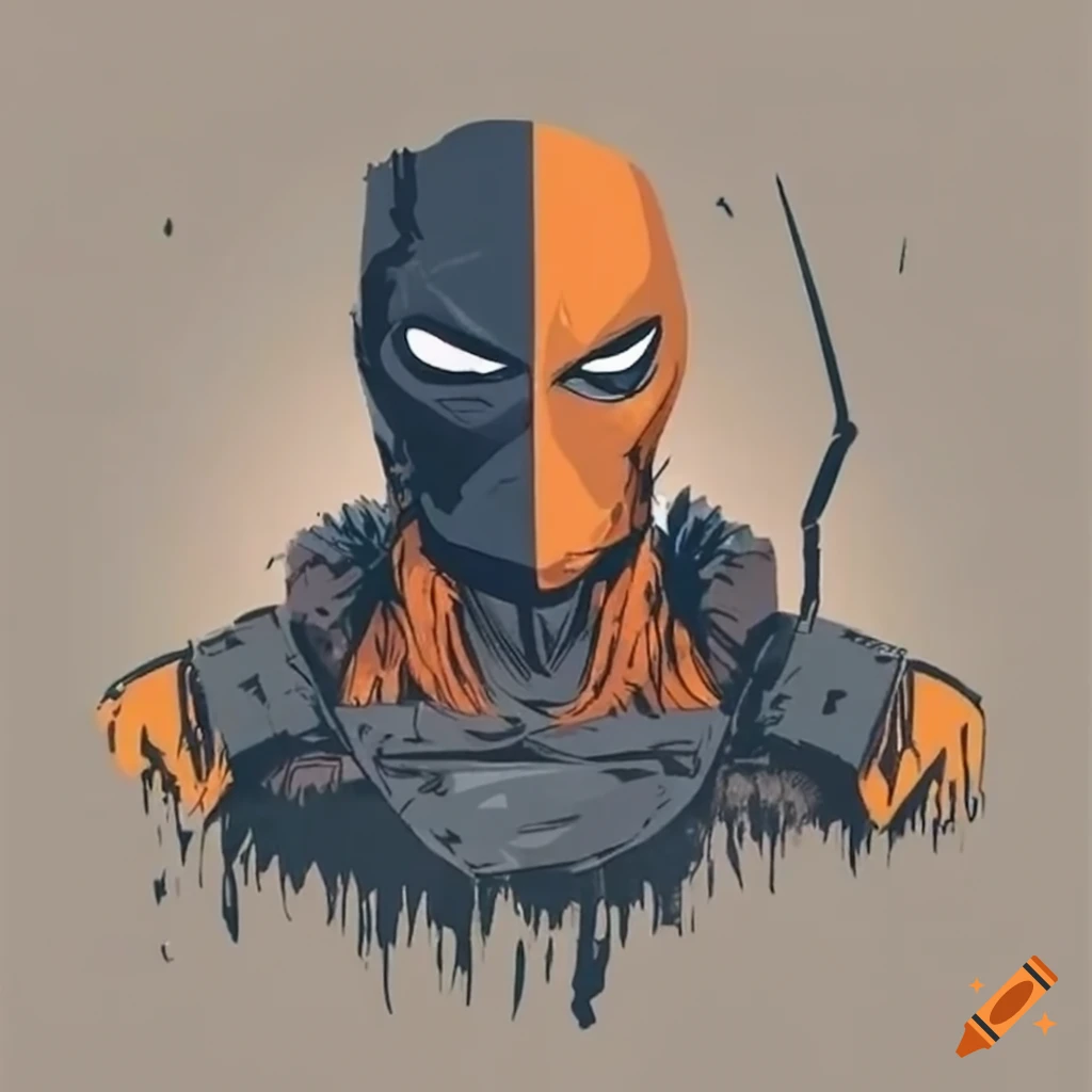 Close-up of deathstroke's battle-worn mask on rugged surface on Craiyon