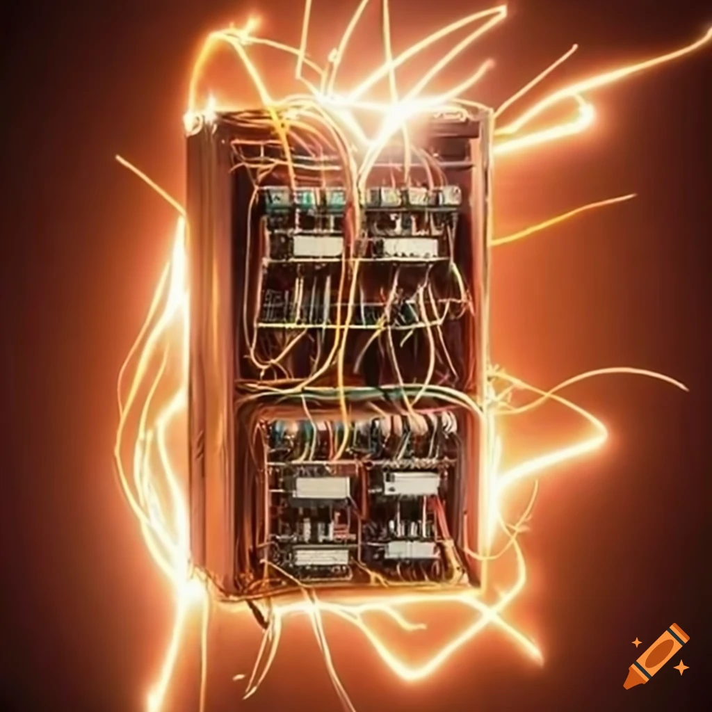 Electrical cabinet with sparks and explosive wires on Craiyon