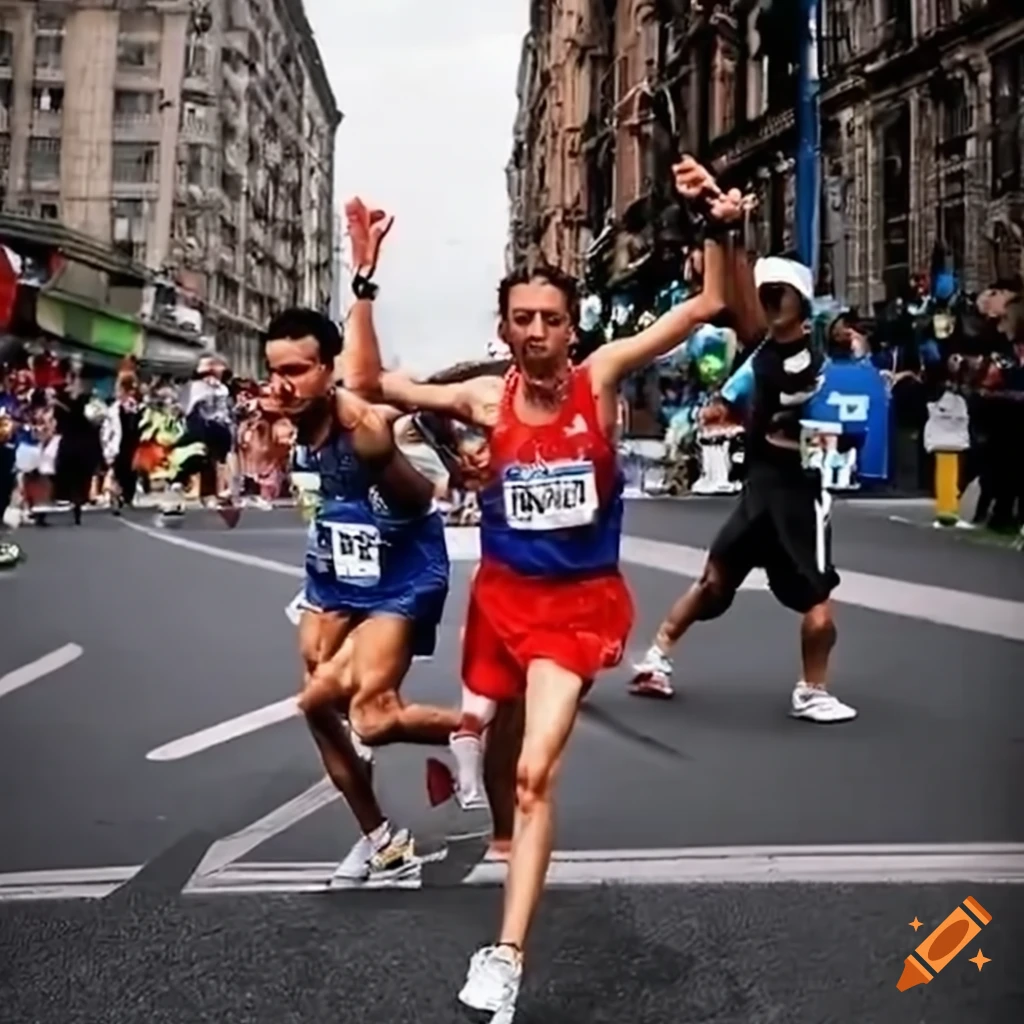Marathon runner finishing race at olympics on Craiyon